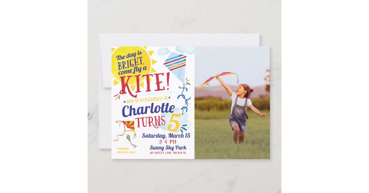 Kite Flying Photo Birthday Invitation | Zazzle
