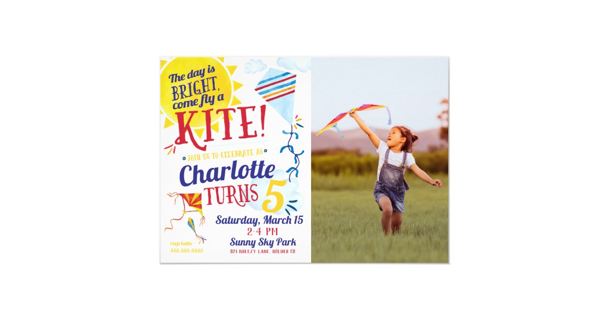Kite Flying Photo Birthday Invitation | Zazzle.com