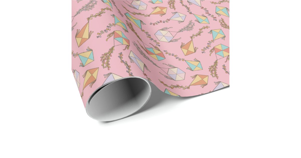 Kite Icons Pattern Pink Wrapping Paper | Zazzle
