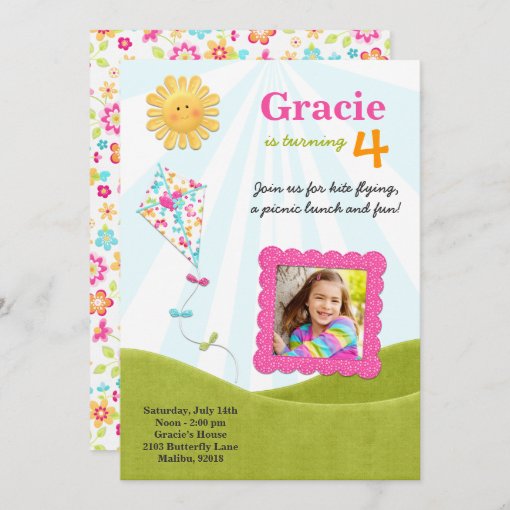 Kite Picnic Birthday Party Invitation | Zazzle