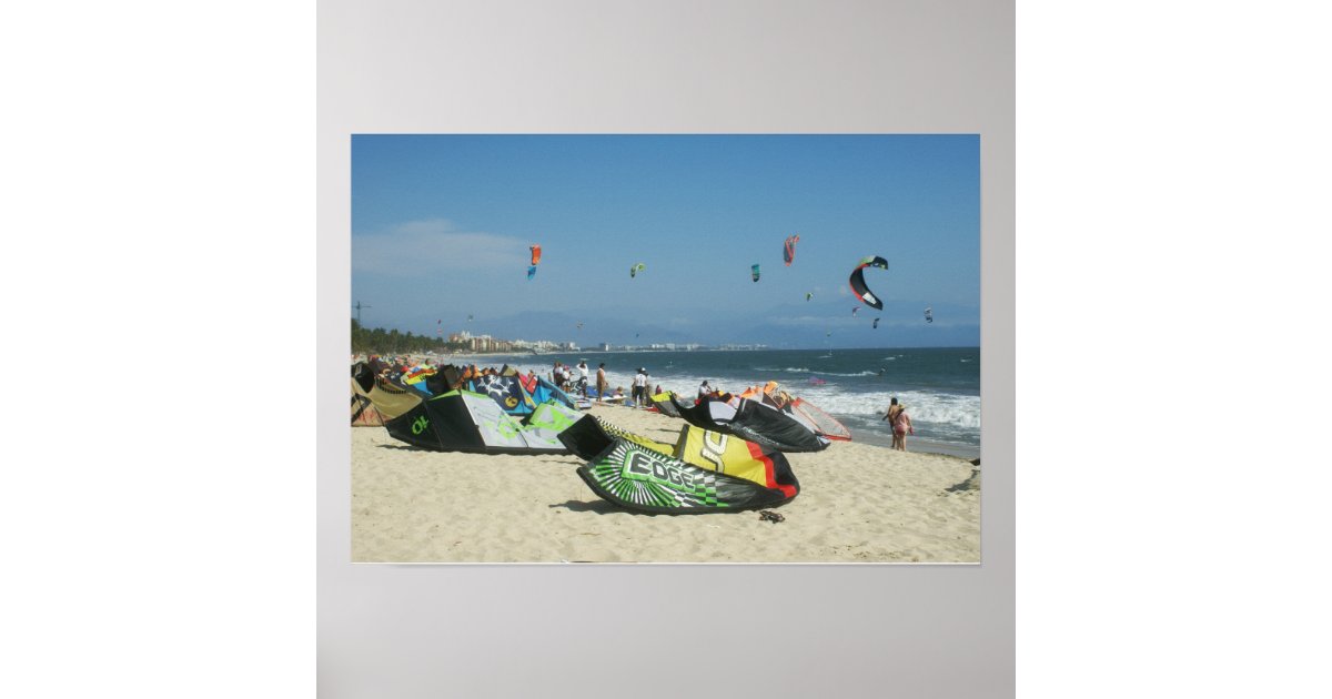 Kiteboarding on Bucerias Beach Mexico Poster | Zazzle