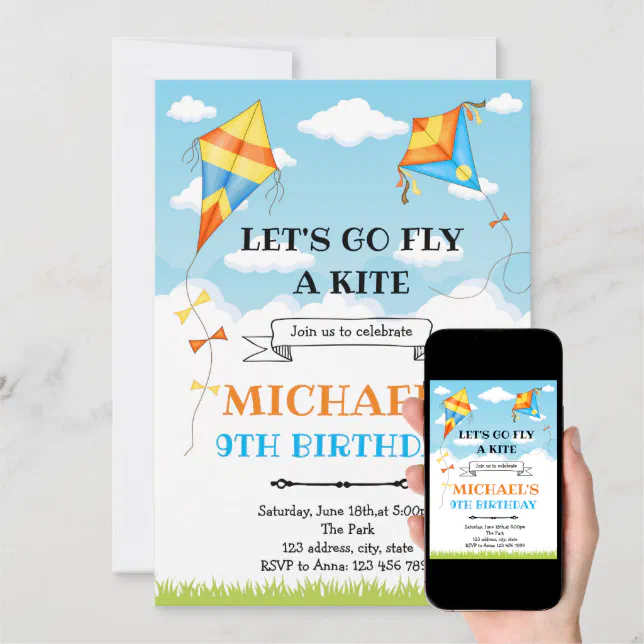 Kites birthday party invitation | Zazzle
