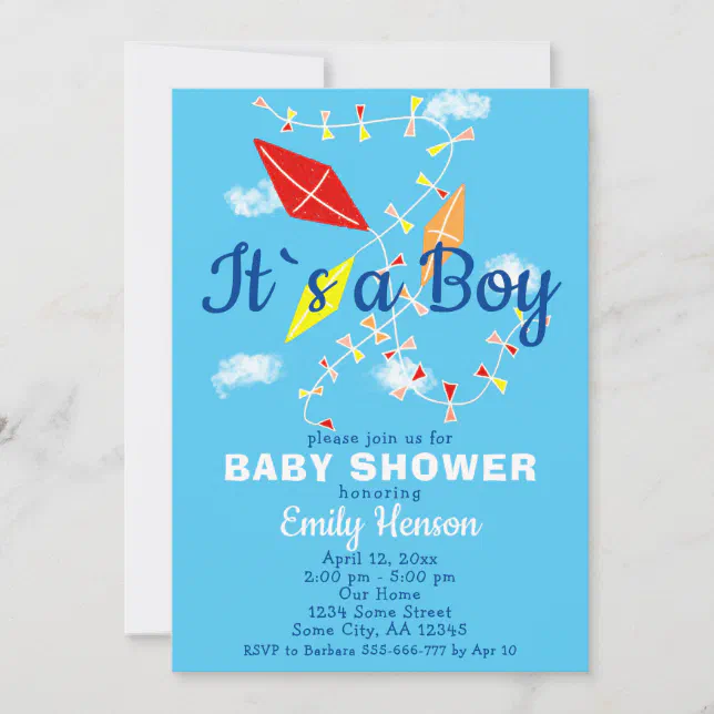Kites in the Sky It`s a Boy Baby Shower Invitation | Zazzle