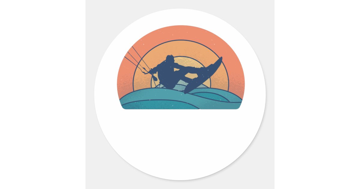 Kitesurfing Kiteboarding Retro Classic Round Sticker | Zazzle