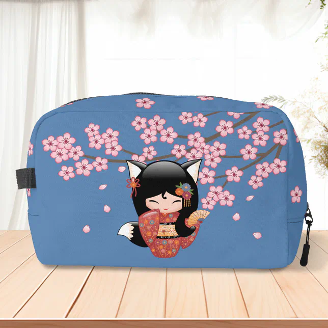 Kitsune Kokeshi Doll - Black Fox Geisha Girl Dopp Kit | Zazzle