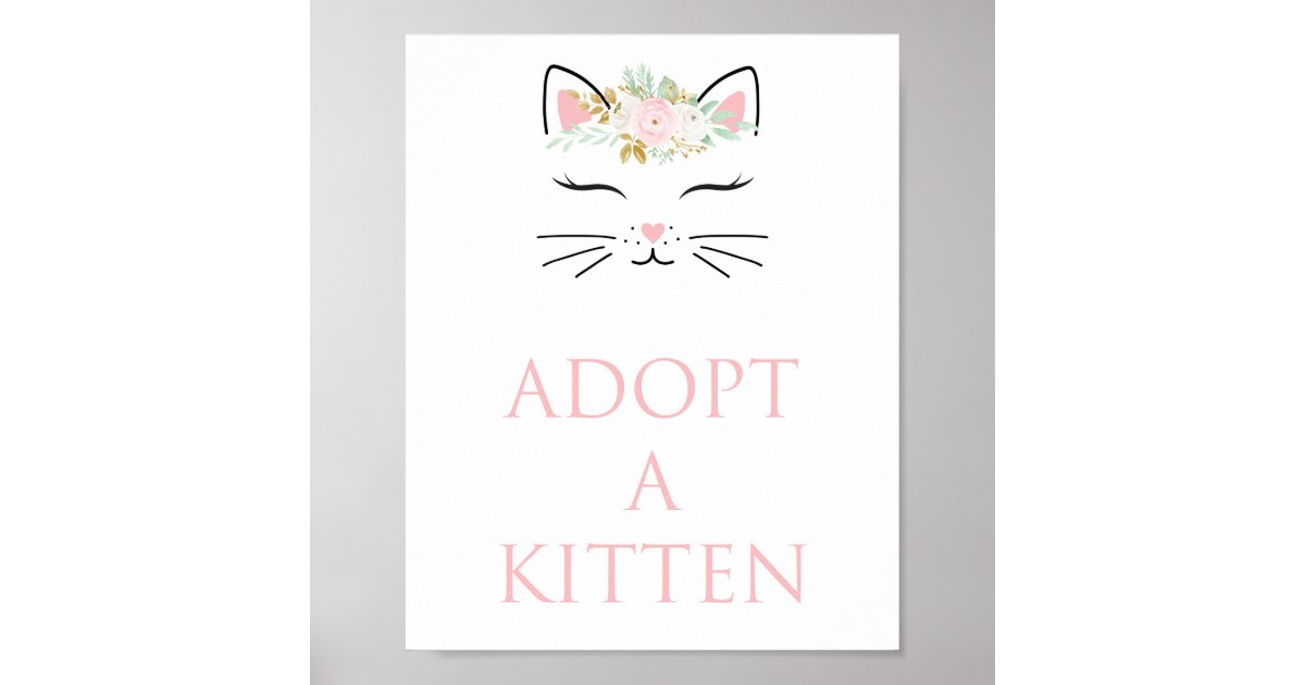 Kitten Adoption Sign kitty birthday party | Zazzle