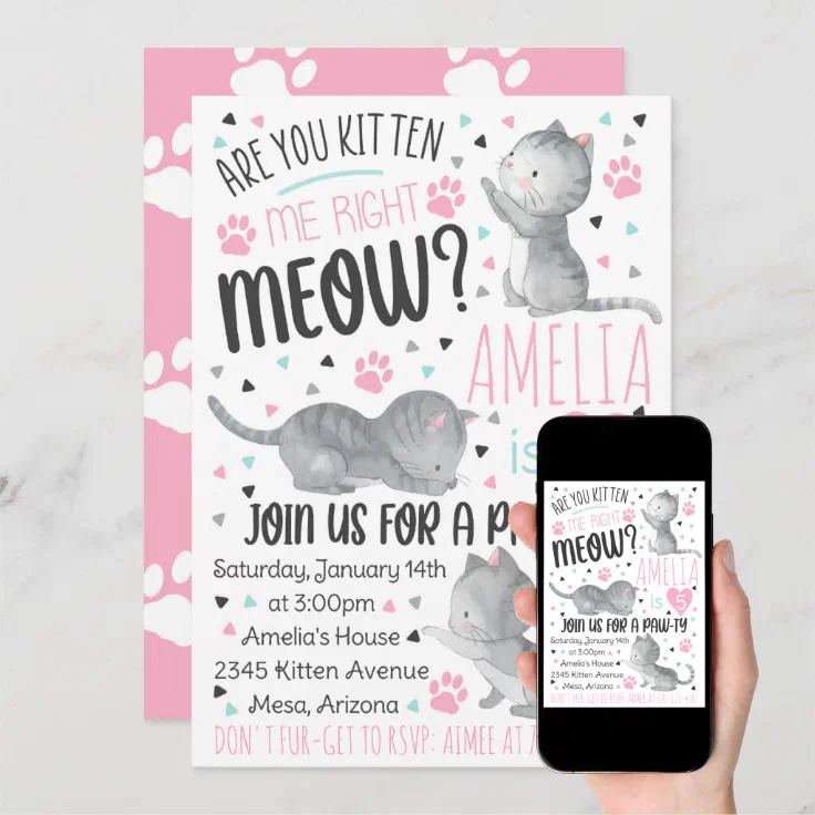 Kitten Birthday Invitation, Are You Kitten Me Invitation | Zazzle