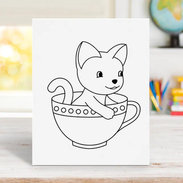 Kitten in a Cup - Cat in a Teacup Coloring Page Poster | Zazzle