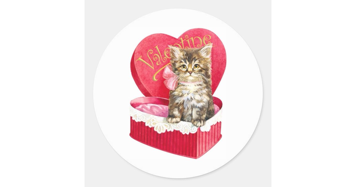 Kitten in Candy Box Classic Round Sticker | Zazzle