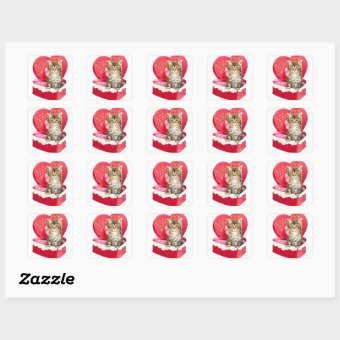 Kitten in Candy Box Square Sticker | Zazzle