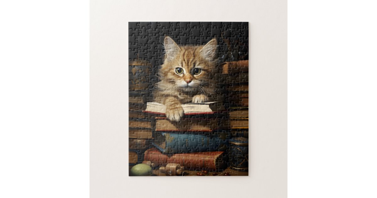 Kitten Resting on Books Jigsaw Puzzle | Zazzle