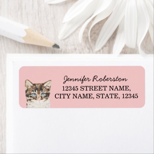 Kitten Return Address Labels - Pink Girly Cat | Zazzle