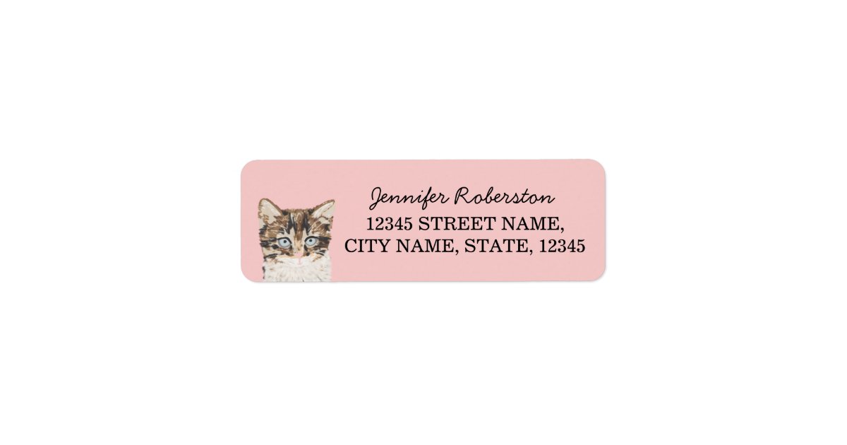 Kitten Return Address Labels - Pink Girly Cat | Zazzle