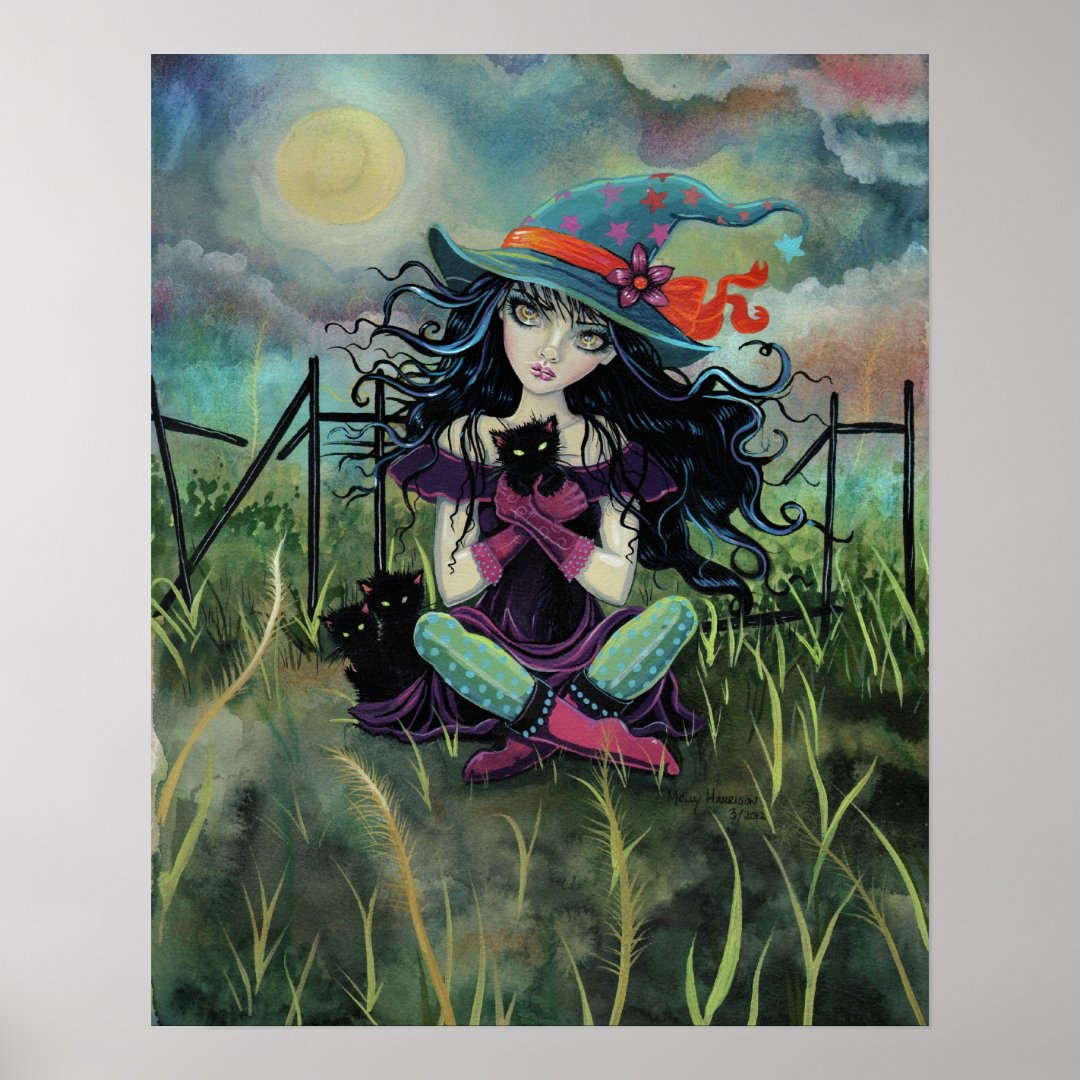 Kitten Witch Fantasy Art By Molly Harrison Poster | Zazzle
