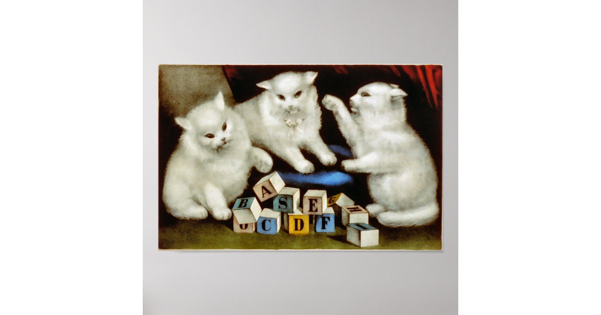 kittens with letter blocks poster | Zazzle