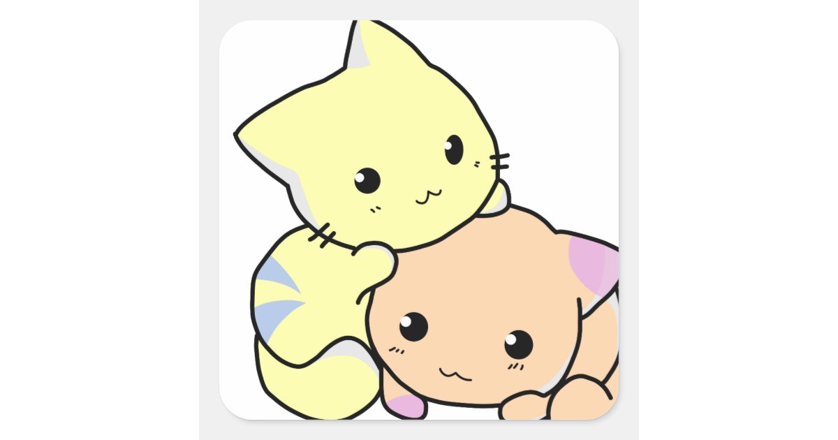 kitties cartoon snuggle cats cute square sticker | Zazzle