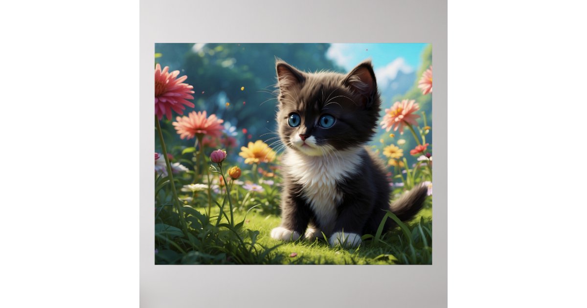 Kitty Cat 5:4 Feline Kitten Black Tuxedo Poster | Zazzle