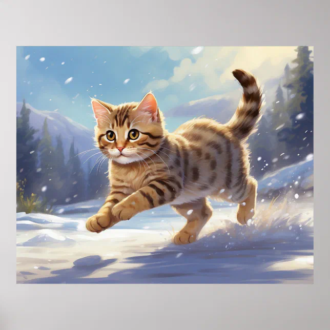 Kitty Cat 5:4 Kitten Snow Jumping AP68 Poster | Zazzle