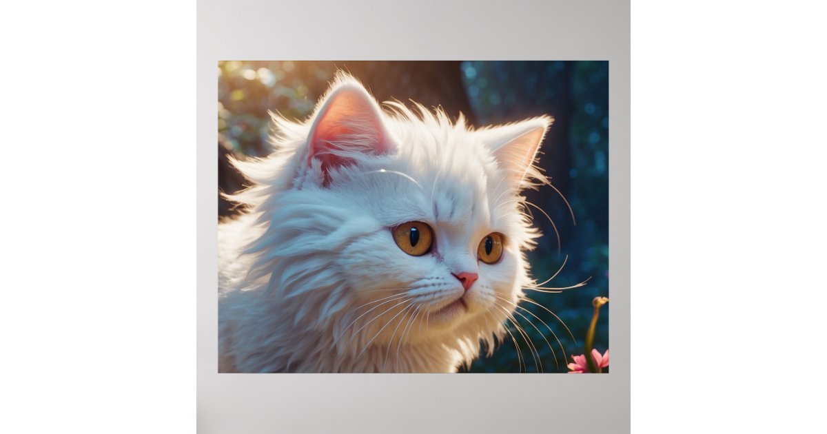 Kitty Cat 5:4 Kitten White Long Hair Fluffy Poster | Zazzle