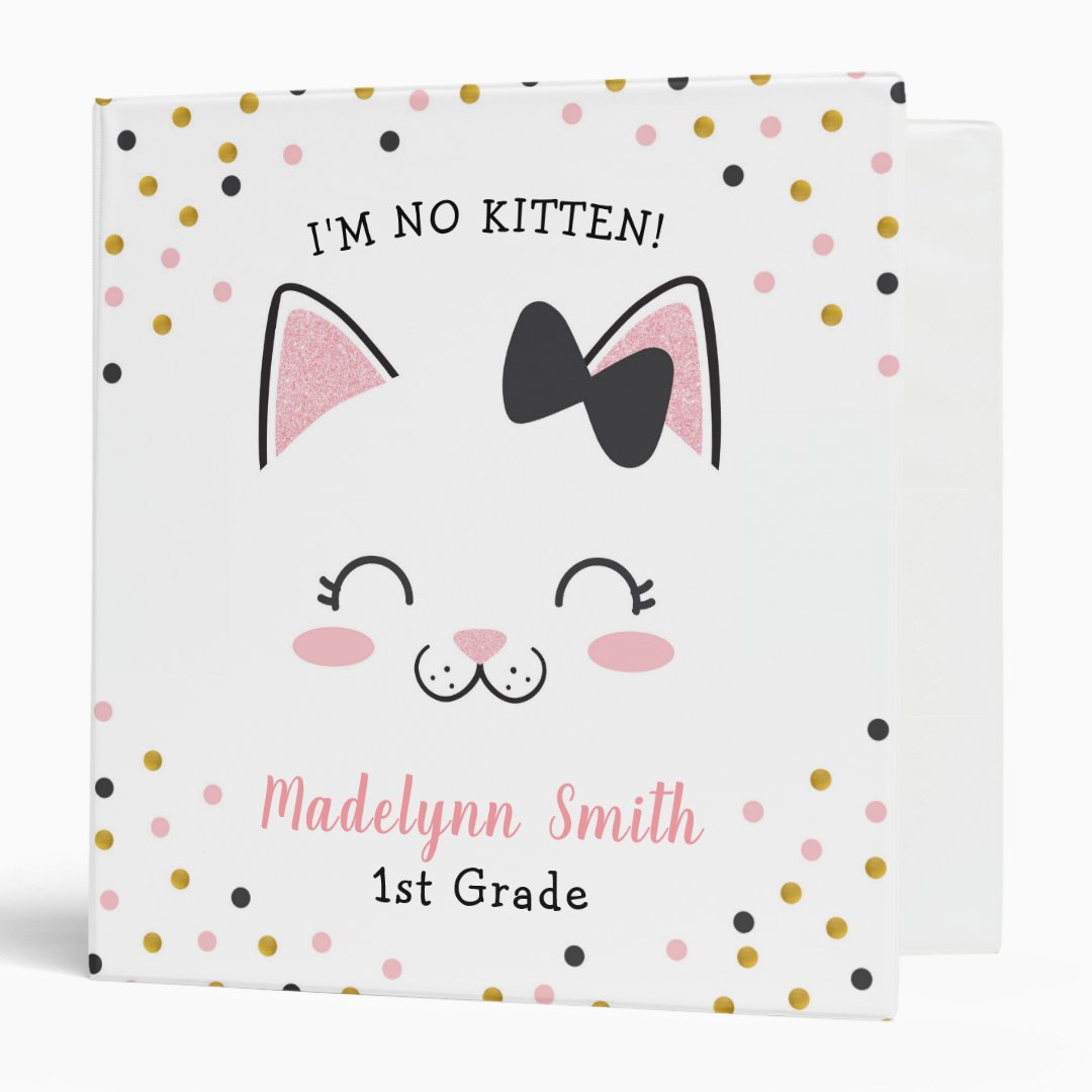 Kitty Cat Binder, Personalized 3 Ring Binder | Zazzle