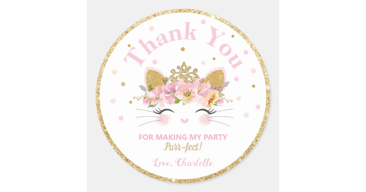 Kitty Cat Birthday Thank You Sticker Favors Labels | Zazzle
