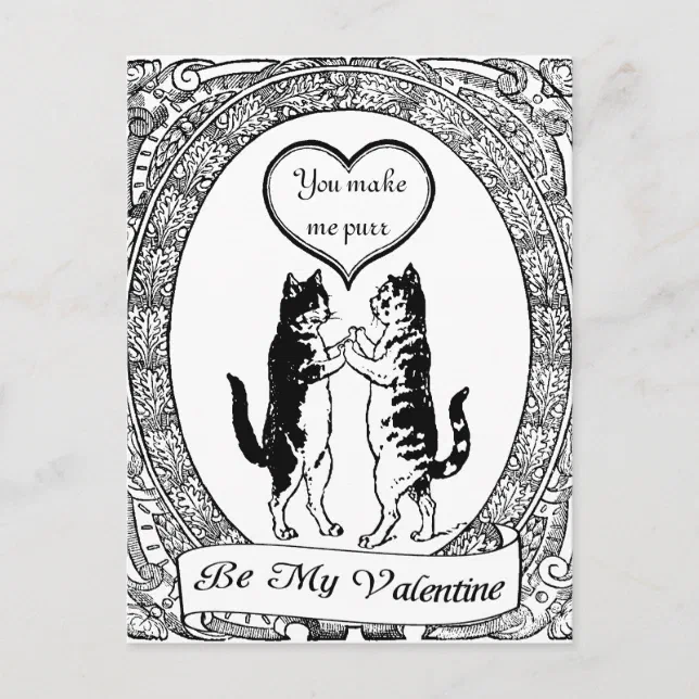 Kitty Cat Black And White Heart Valentine Holiday Postcard | Zazzle