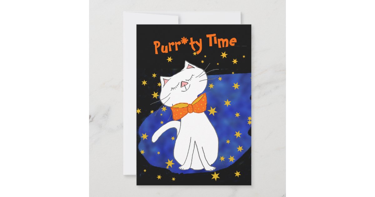 Kitty Cat Blue Starry Night with Gold Stars Invitation | Zazzle
