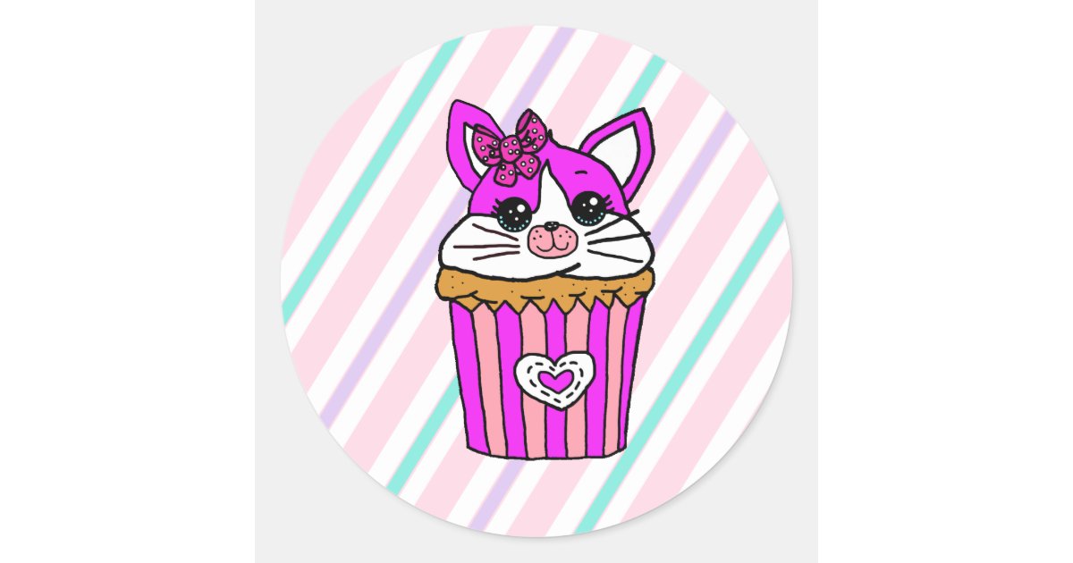 Kitty Cat Cupcake Birthday Classic Round Sticker | Zazzle