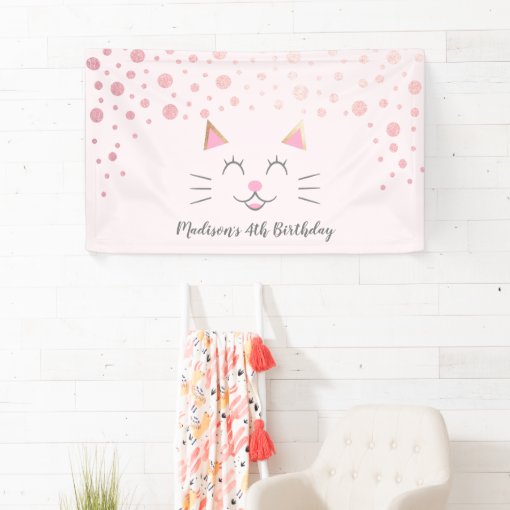 Kitty Cat Pink Birthday Banner | Zazzle
