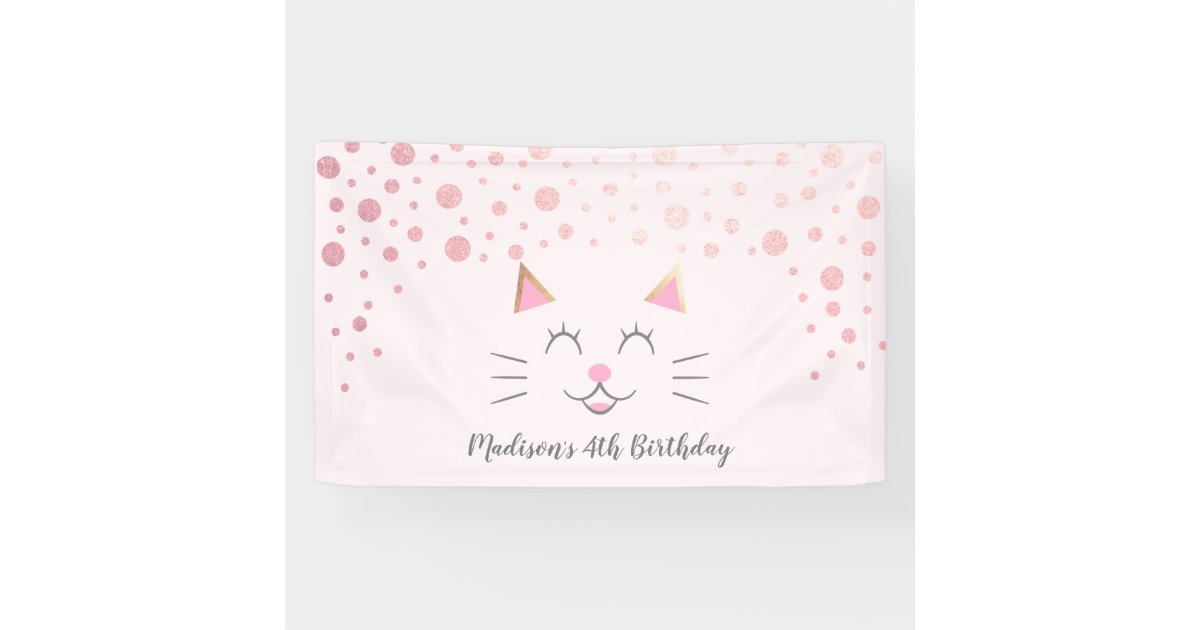 Kitty Cat Pink Birthday Banner | Zazzle