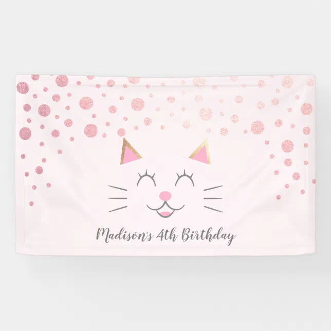 Kitty Cat Pink Birthday Banner | Zazzle