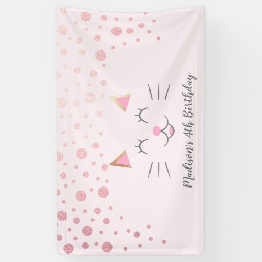 Kitty Cat Pink Birthday Banner | Zazzle