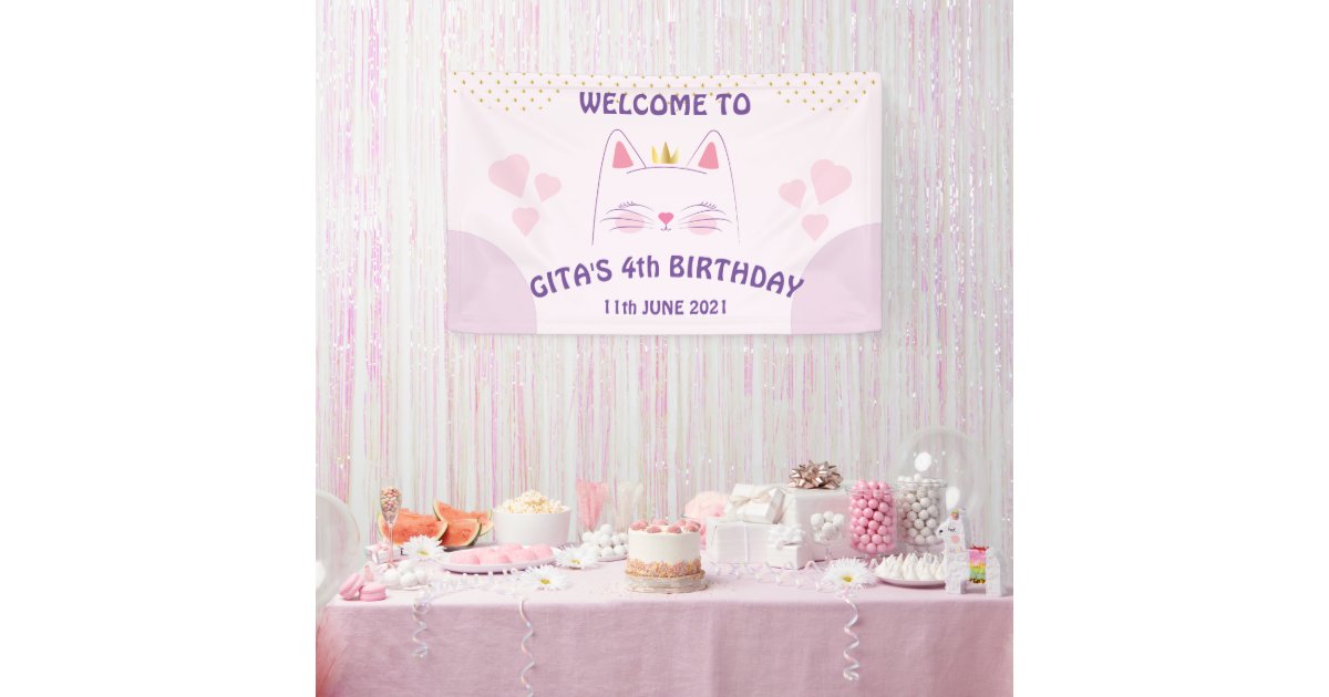 Kitty Cat Pink Birthday Banner | Zazzle