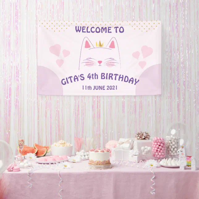Kitty Cat Pink Birthday Banner | Zazzle