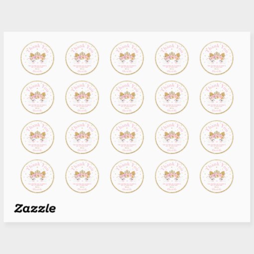 Kitty Cat Thank You Sticker Labels Birthday Favors | Zazzle