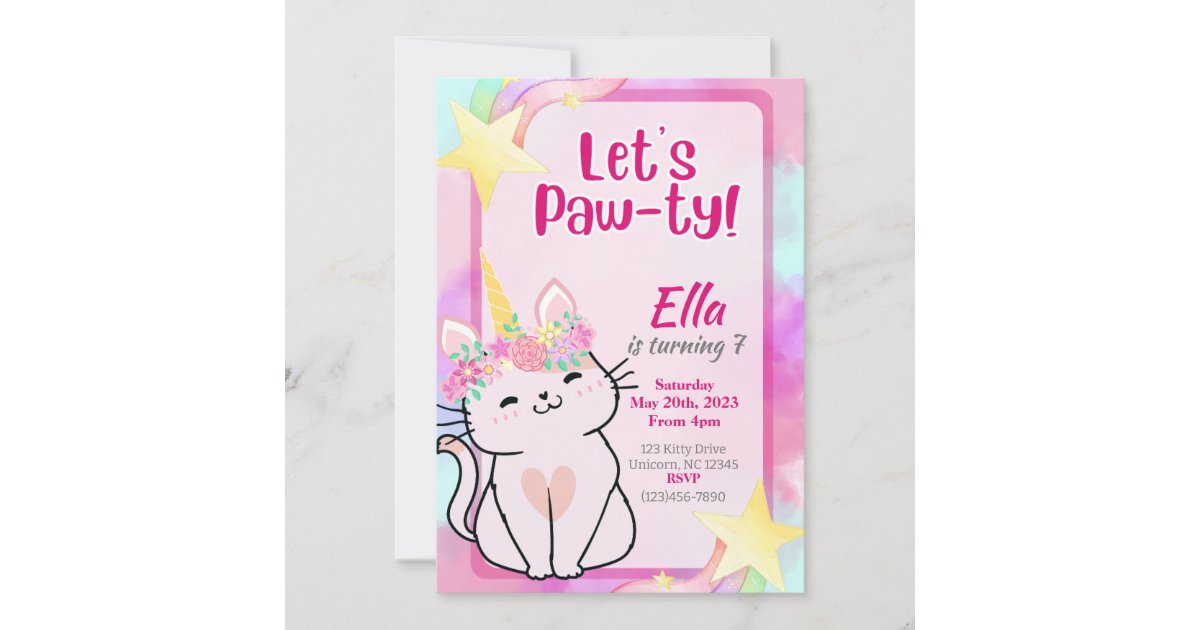 Kitty-Corn Birthday Invitation | Zazzle