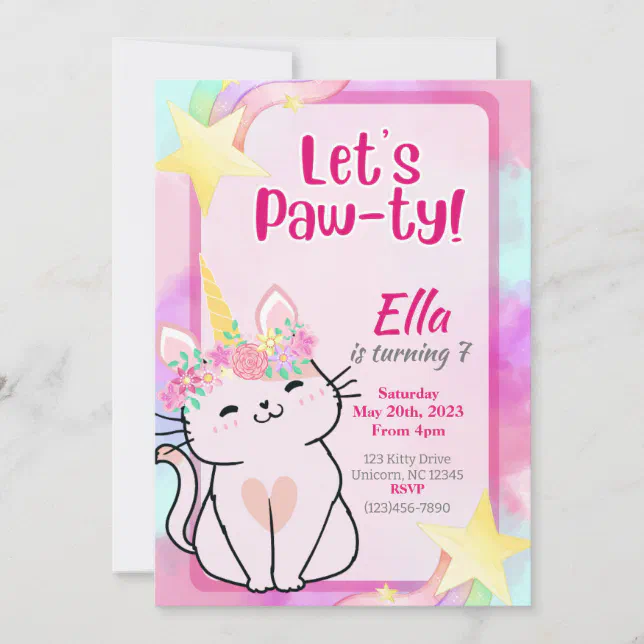 Kitty-Corn Birthday Invitation | Zazzle