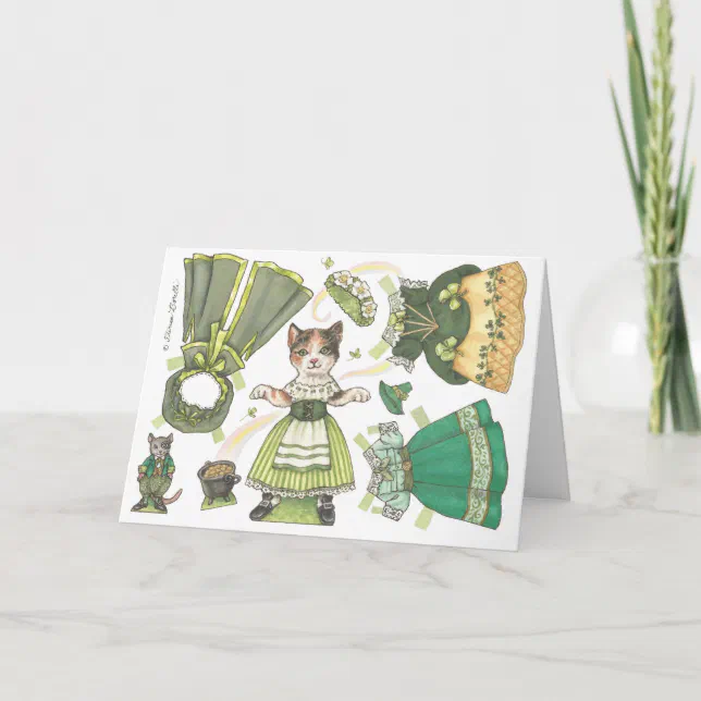 Kitty Paper Doll St. Patrick's Day Card | Zazzle