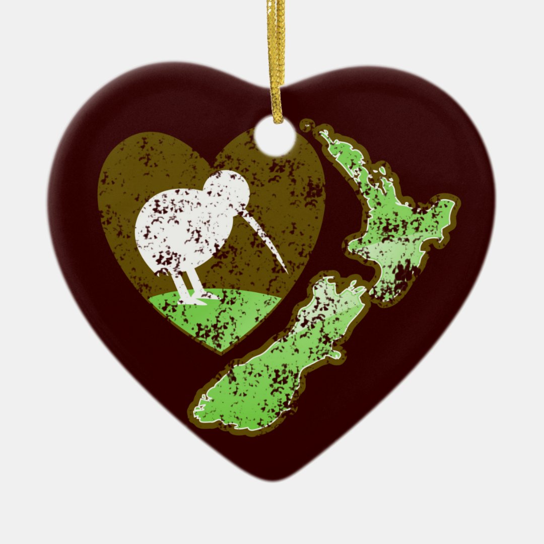 Kiwi bird NEW ZEALAND with a love heart Ceramic Ornament | Zazzle