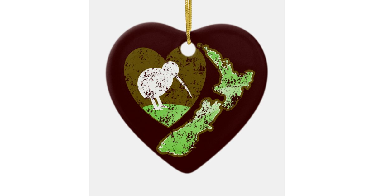 Kiwi bird NEW ZEALAND with a love heart Ceramic Ornament | Zazzle