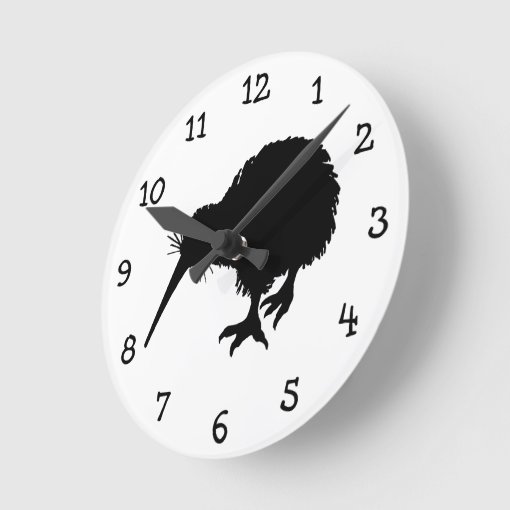 Kiwi Bird Silhouette Round Clock | Zazzle