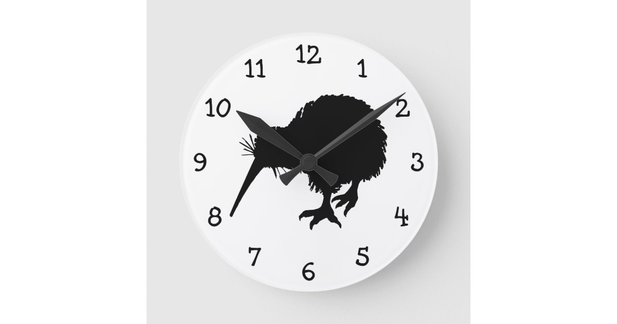 Kiwi Bird Silhouette Round Clock | Zazzle