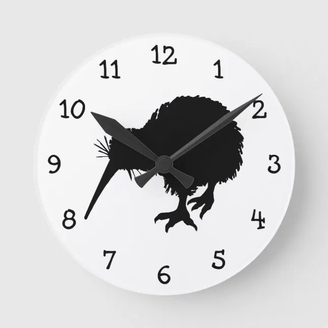 Kiwi Bird Silhouette Round Clock | Zazzle