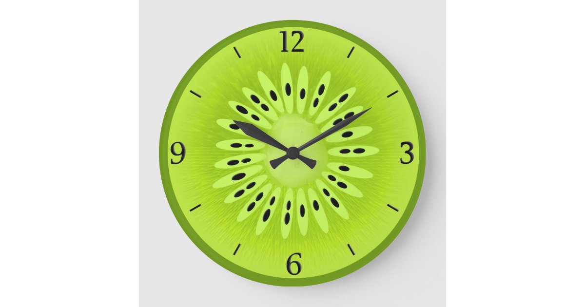 Kiwi Stylized Fruit Slice Large Clock | Zazzle
