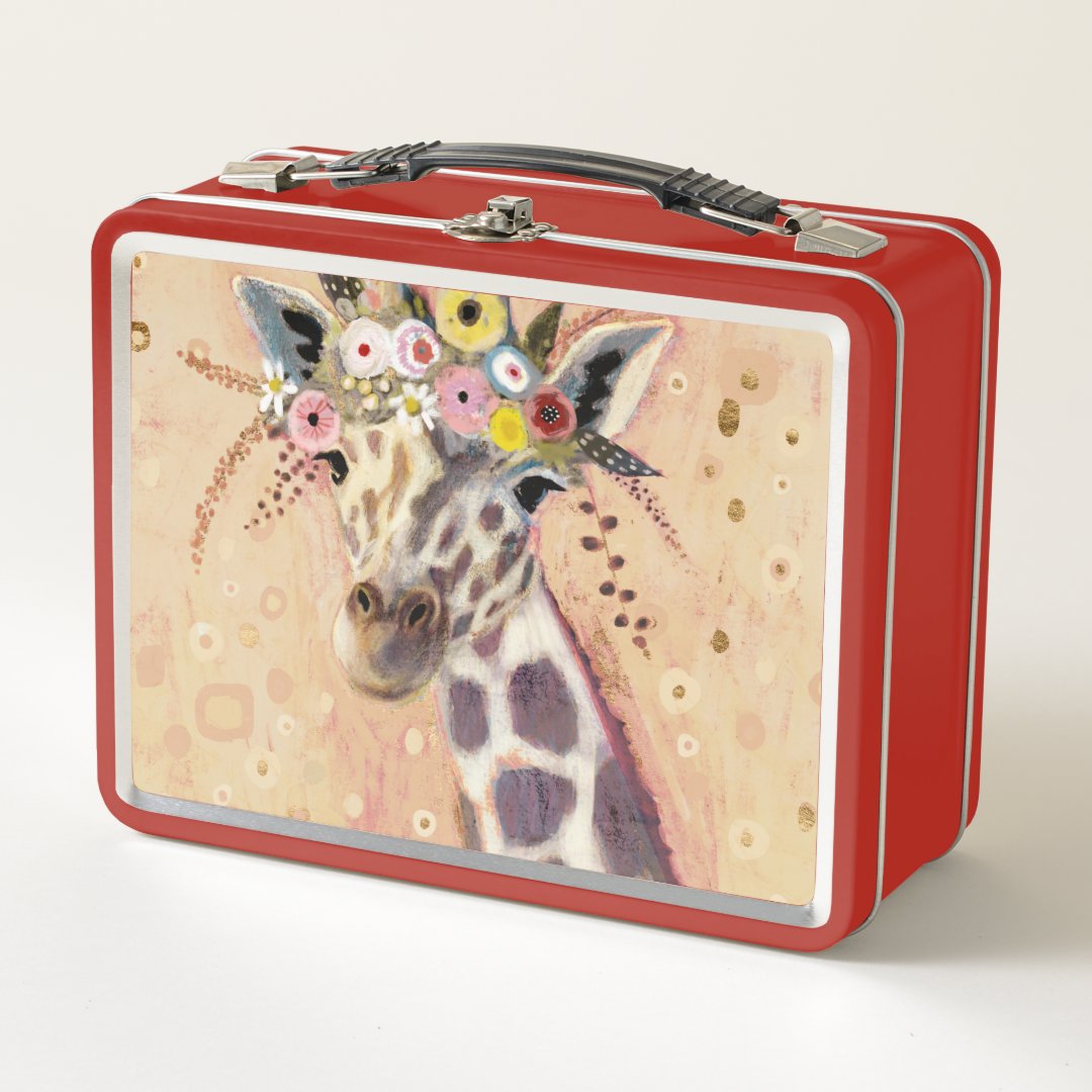 Klimt Giraffe | Adorned In Flowers Metal Lunch Box | Zazzle