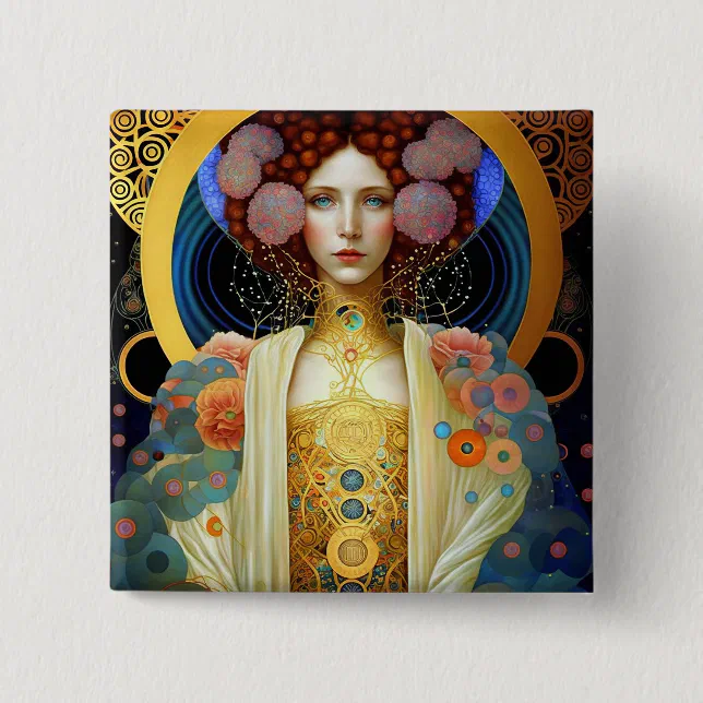 Klimt Inspired Queen Goddess Fantasy Art Button | Zazzle