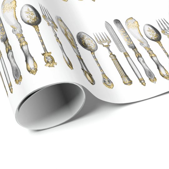 Knife fork spoon kitchen cutlery wrapping paper | Zazzle.com