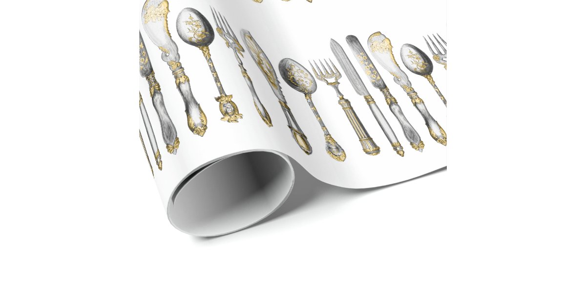 Knife fork spoon kitchen cutlery wrapping paper | Zazzle.com