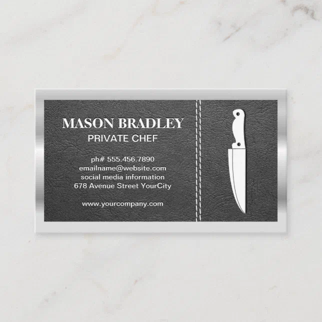 Knife | Leather Stitched | Metallic Border Business Card | Zazzle