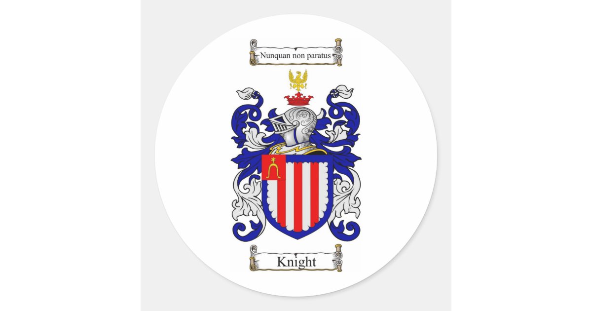 KNIGHT FAMILY CREST - KNIGHT COAT OF ARMS CLASSIC ROUND STICKER | Zazzle